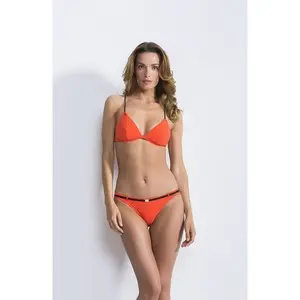 NESSI BYRD Textured Piqué Triangle Bikini Set With Buckle Detail - Orange