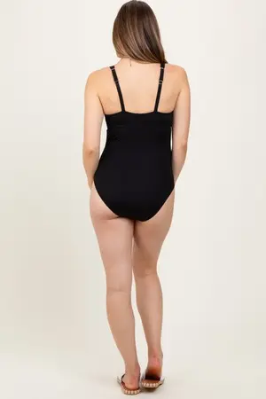 PINKBLUSH Ribbed Split Neckline Maternity Swimsuit