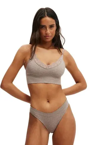 Cotton:on Seamless Longline Lace Trim Bralette - Mocha Marle Texture