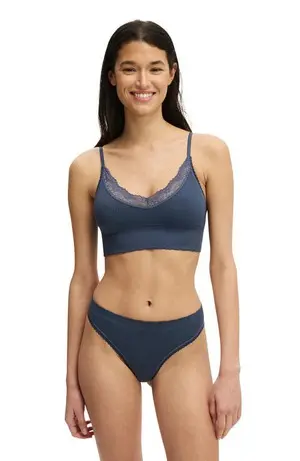 Cotton:on Seamless Longline Lace Trim Bralette - Steely Blue Wash Texture