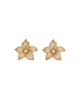 FABLE ENGLAND Jasmine & Pearl Stud Earrings - Gold