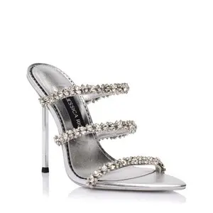 JESSICA RICH Diamond Embellished Stiletto Sandals - Silver