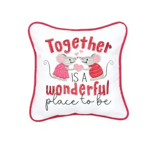 C&F HOME Together Is A Wonderful Place To Be" Valentine's Day Mouse Cotton Blend Mini Accent Pillow 10" X 10 - White