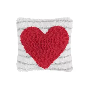 C&F HOME Heart Stripe Mini Valentine's Day Hooked Accent Pillow 8" X 8 - Red