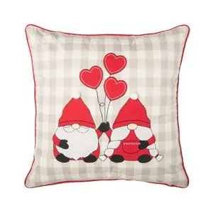 C&F HOME Gnomes W/ Heart Balloons Embroide Valentine's Day Accent Throw Pillow 18" X 18" - Red
