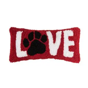 C&F HOME Love" Dog Paw Mini Hooked Valentine's Day Accent Pillow 6" X 12 - Red