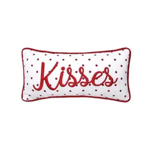 C&F HOME Kisses Dot Mini Embroide Valentine's Day Accent Pillow 6" X 12" - Red