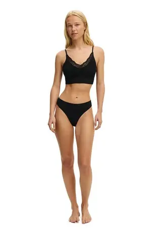 Cotton:on Seamless Longline Lace Trim Bralette - Black