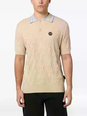 Philipp Plein Knitted Polo T-shirt Jacquard Monogram - Neutrals