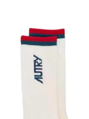 AUTRY Ribbed Trim Socks - White
