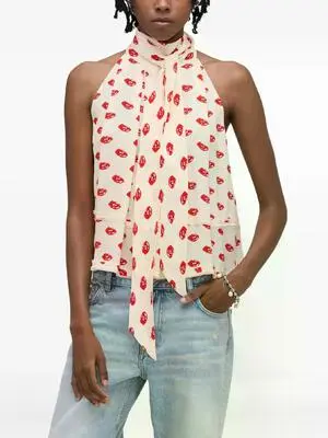 Marc Jacobs Lips-print Halterneck Top - Neutrals