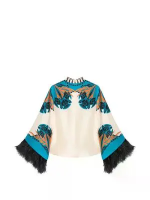 La DoubleJ Floral Feather Silk Blouse