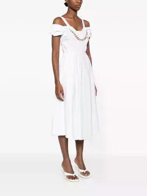 Elisabetta Franchi Stretch Cotton Dress With Jewel Chain Detail - White