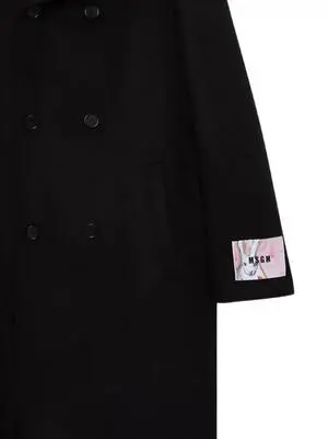 MSGM Double-breasted Coat With Logo Patch - Black