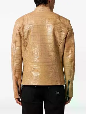 Philipp Plein Croco Print Biker Jacket - Neutrals