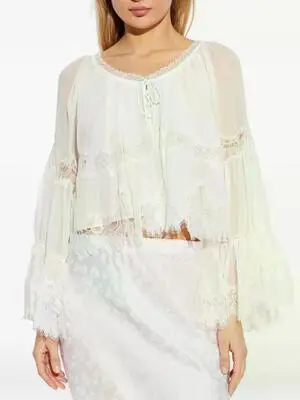 LoveShackFancy Darline Lace Bell-sleeve Blouse - White