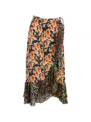 Rixo Liv Printed Wrap Midi Skirt