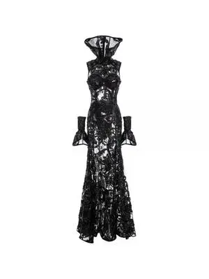 MITILIANE COUTURE Orchid-embroidered Maxi Dress - Black