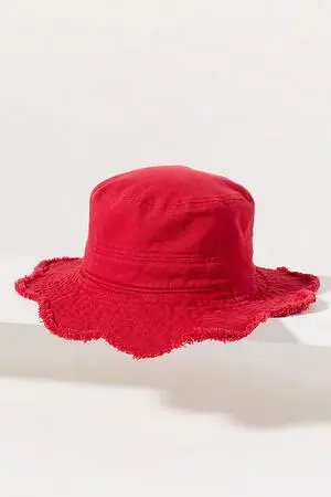 Anthropologie Scalloped Bucket Hat - Red
