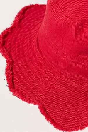 Anthropologie Scalloped Bucket Hat - Red