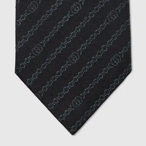 Gucci Interlocking G Chain Silk Tie - Black