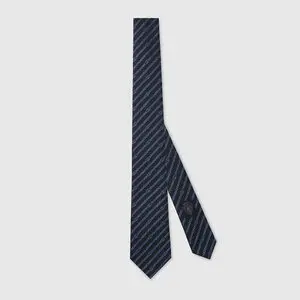 Gucci Interlocking G Chain Silk Neck Tie - Blue