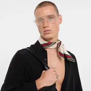 Gucci Cotton Silk Pocket Square With Web - White
