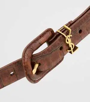 Saint Laurent Calfskin Cassandre Belt - Nude
