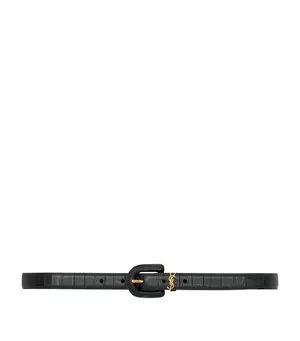 Saint Laurent Calfskin Buckle Cassandre Belt - Black