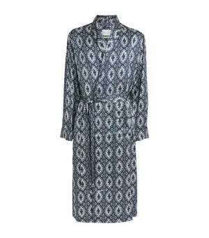 Harrods Silk Tile Print Night Robe - Navy