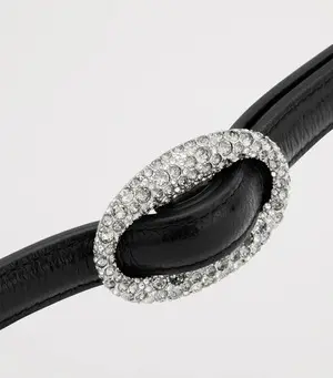 Saint Laurent Embellished Leather Oval Belt - Black