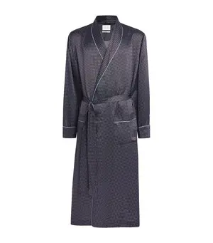 Harrods Silk Snaffle Print Night Robe - Burgundy