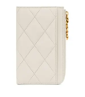 Saint Laurent Matelassé Zip-up Card Holder - White