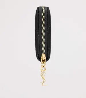 Saint Laurent Matelassé Zip-up Wallet - Black