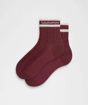 Lululemon Cable-knit Quarter Socks - Burgundy Bay/coconut Ivory