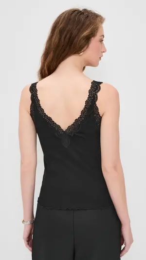 Madewell Lace-trim Ribbed Tank Top - Jet Black W/ Black