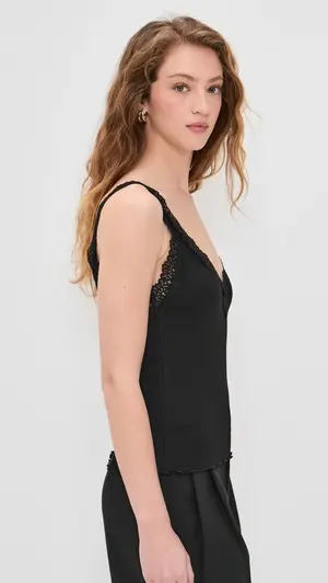 Madewell Lace-trim Ribbed Tank Top - Jet Black W/ Black