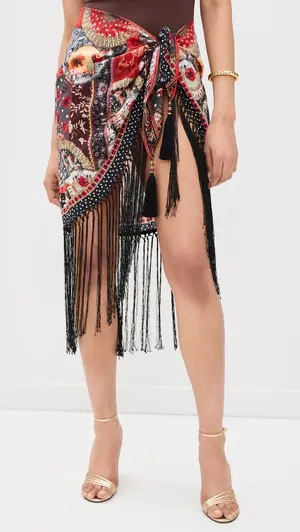 Camilla Mini Sarong With Long Fringe Trim