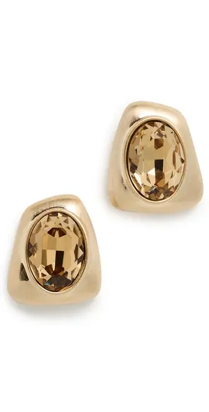BY ADINA EDEN Smoky Gemstone Stud Earrings - Gold