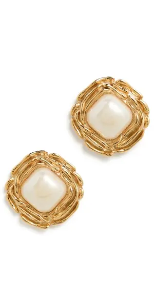 BY ADINA EDEN Textured Frame Pearl Stud Earrings - White