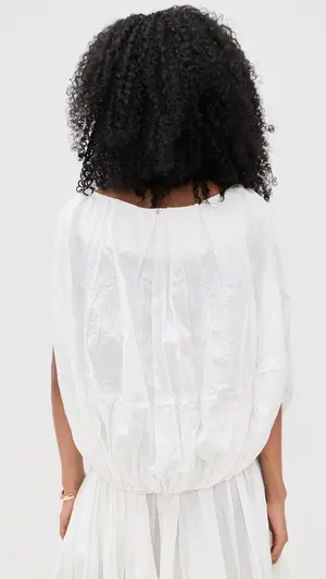 MEIMEIJ Relaxed Oversized Pleated Peasant Top
