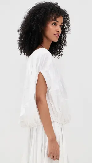 MEIMEIJ Relaxed Oversized Pleated Peasant Top