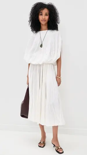 MEIMEIJ Relaxed Oversized Pleated Peasant Top