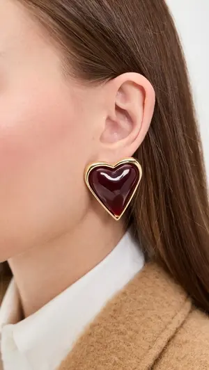 ADINA EDEN Crimson Heart Bezel Stone Stud Earrings