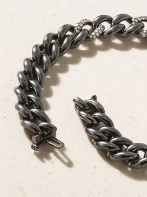 Shay 18-karat Blackened Gold, Ceramic And Diamond Link Bracelet