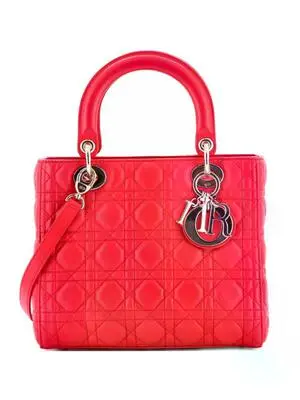 Dior Lady Medium Satchel Cannage Quilt Lambskin - Red