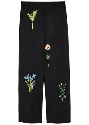 Stella McCartney Floral-embroidered Straight-leg Trousers - Black