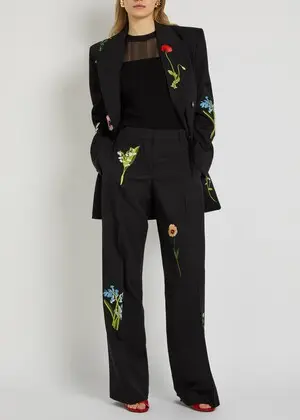 Stella McCartney Floral-embroidered Straight-leg Trousers