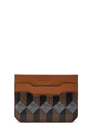 AU DEPART Patterned Leather Card Holder - Brown