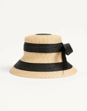 Valentino Garavani Vlogo Signature Straw Bucket Hat - Black/natural